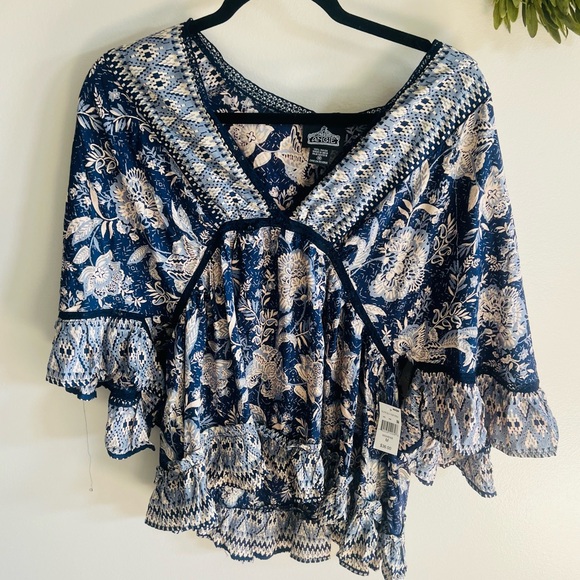 Angie | Tops | Nwt New Medium Angie Boho Floral Blue Top Blouse X ...